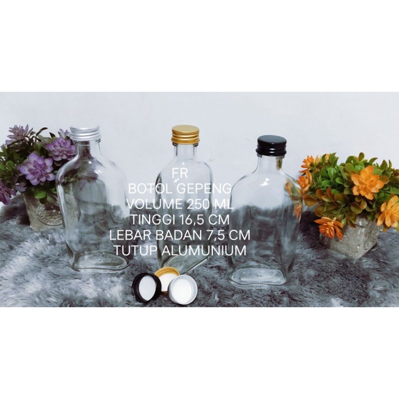 Jual botol kaca oval 250ml botol gepeng 250ml botol bening tutup alumunium | Shopee Indonesia