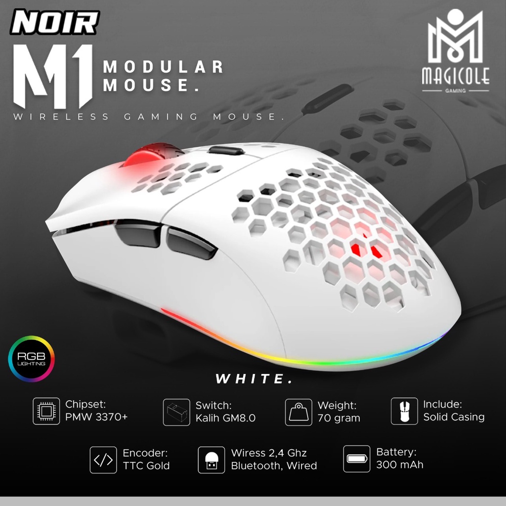 Jual Noir M1 Modular Wireless/Wired/BT 2.4Ghz/70g Ambidextrous Gaming ...