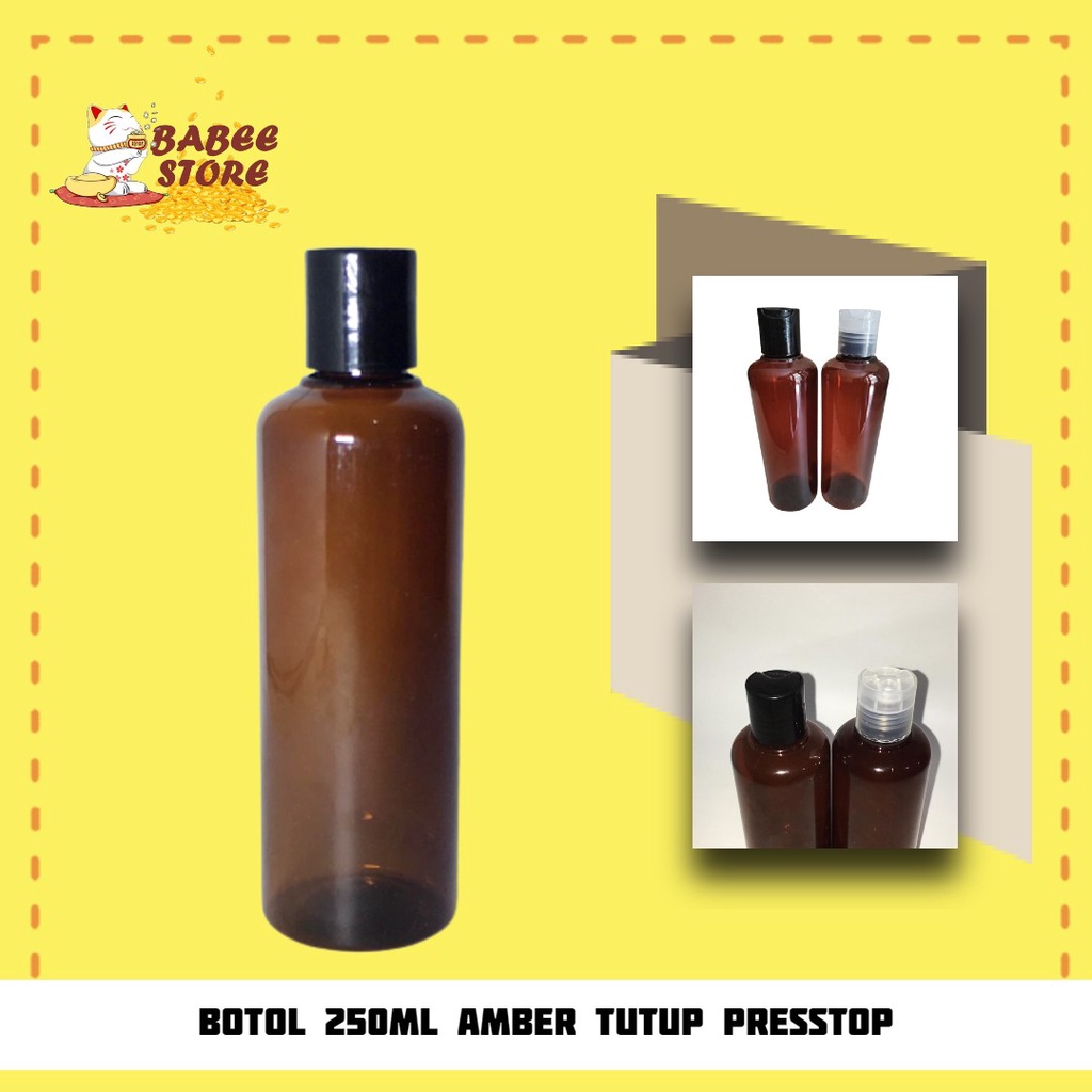 Jual BABEE - BOTOL PLASTIK 250ML AMBER PRESSTOP PUSHTOP DISCTOP / BOTOL PRESSTOP 250 ML COKLAT ...