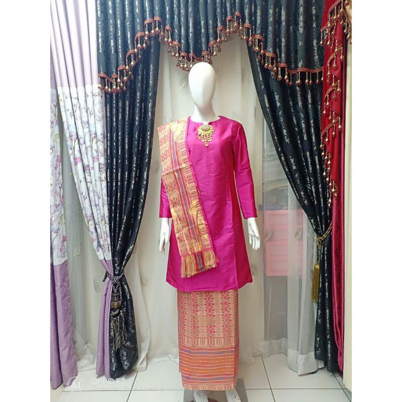 Jual Set Baju Kurung Melayu Songket Selendang / Set Kebaya Melayu tunik polos tafeta / kebaya ...