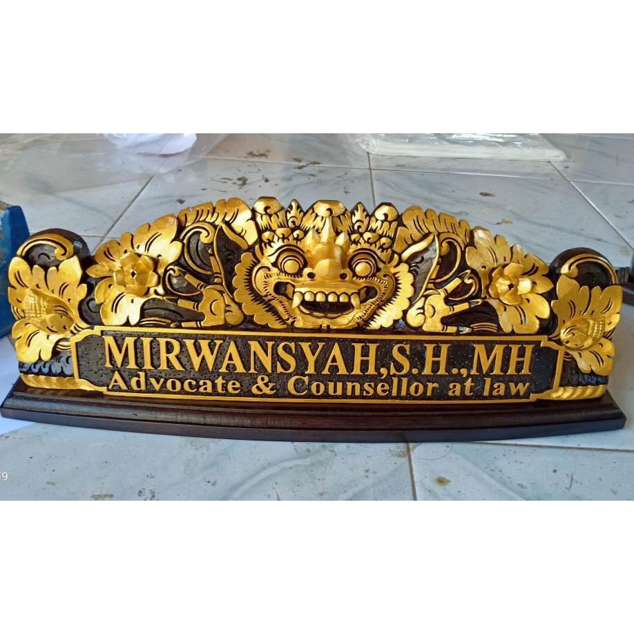 Jual Papan Nama Meja Name plate ukiran Barong Bunga bali finishing emas ...