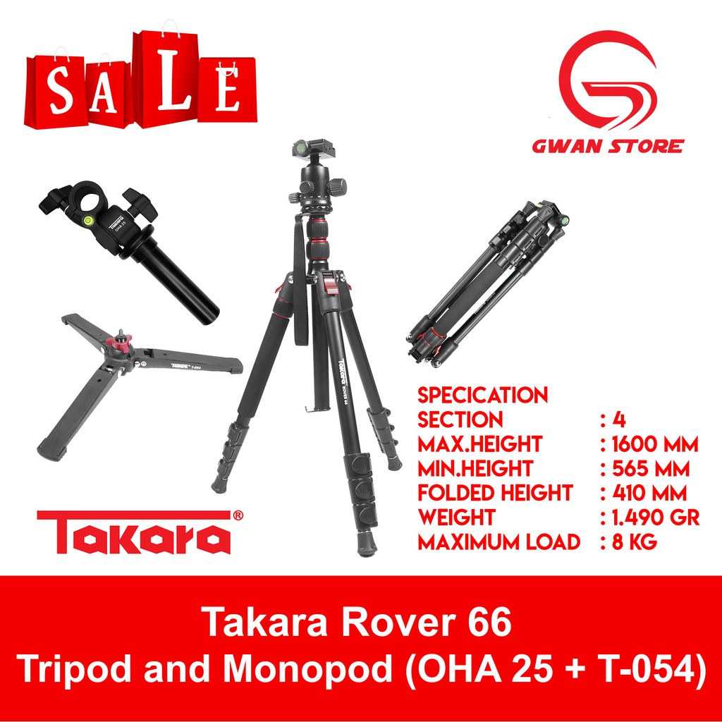 Jual Takara Rover 66 Compact 2 in 1 Traveller Tripod Monopod Kit ...