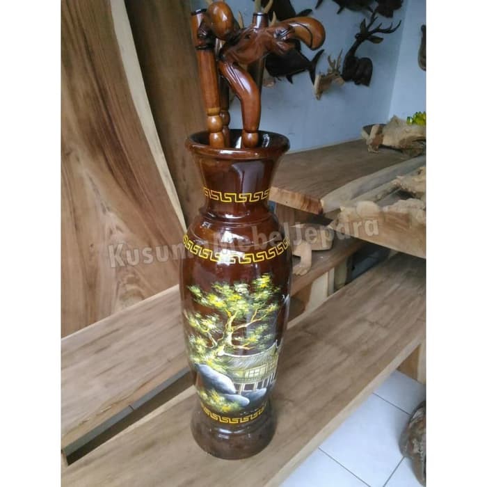 Jual Pajangan Guci Lukis Dekorasi Kayu Jati (Tinggi 75cm) | Shopee ...