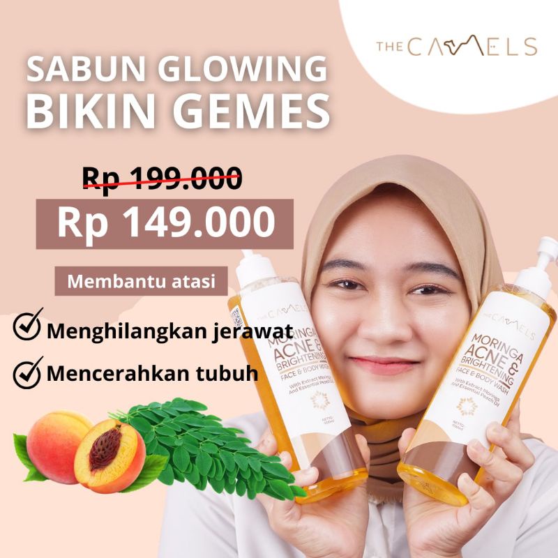 Jual THE CAMELS MORINGA ACNE AND BRIGHTENING FACE AND BODY WASH 100% ...