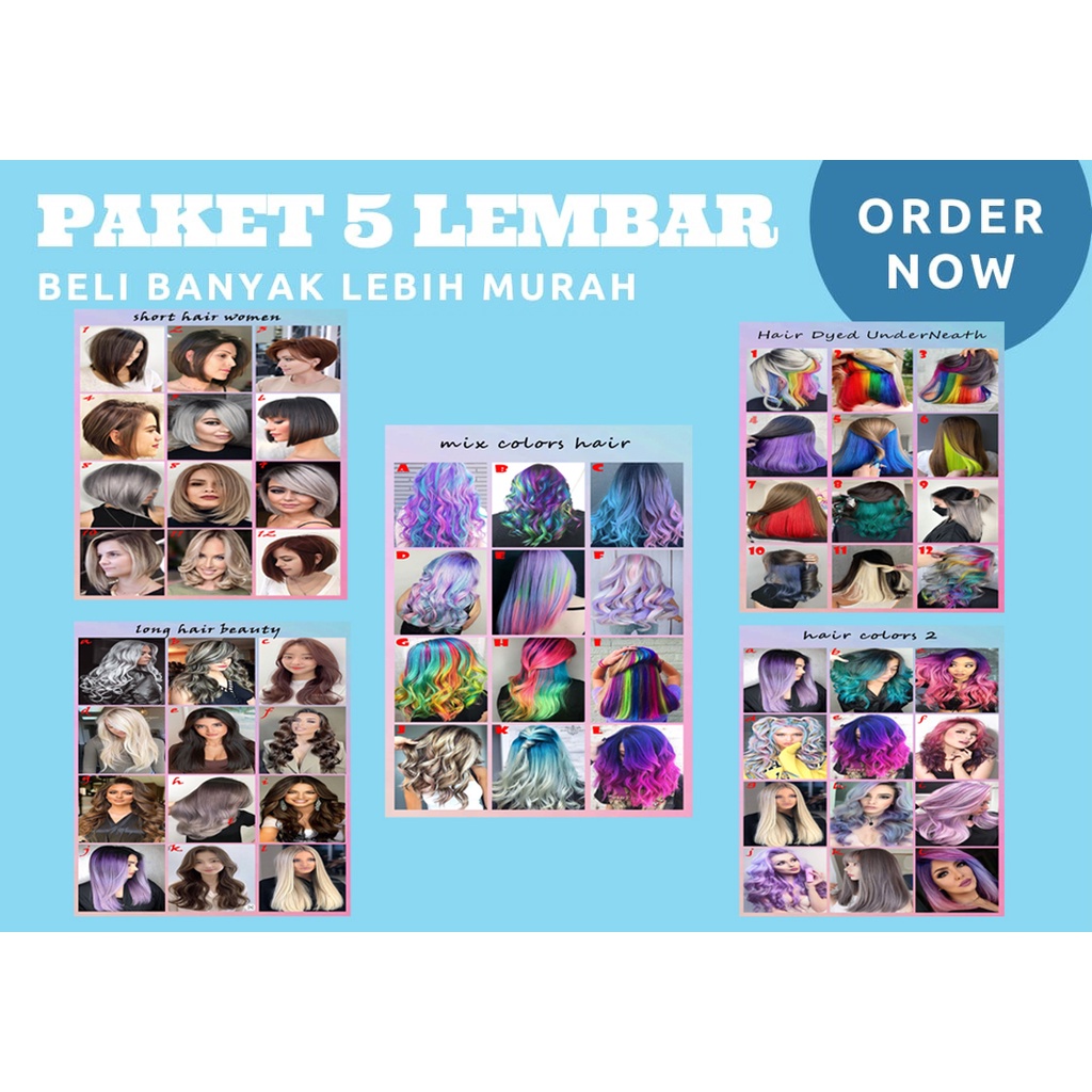 Jual 5 LEMBAR poster salon warna rambut / poster rambut wanita terbaru ...