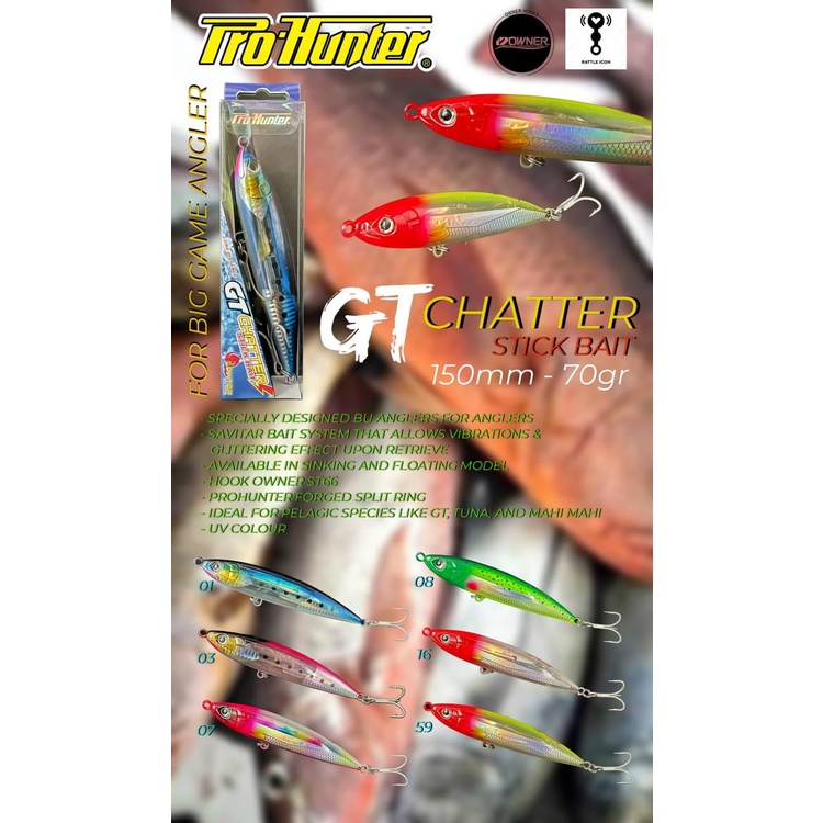 Jual Lure PRO HUNTER GT CHATTER STICK BAIT (15cm / 70gram) | Shopee ...