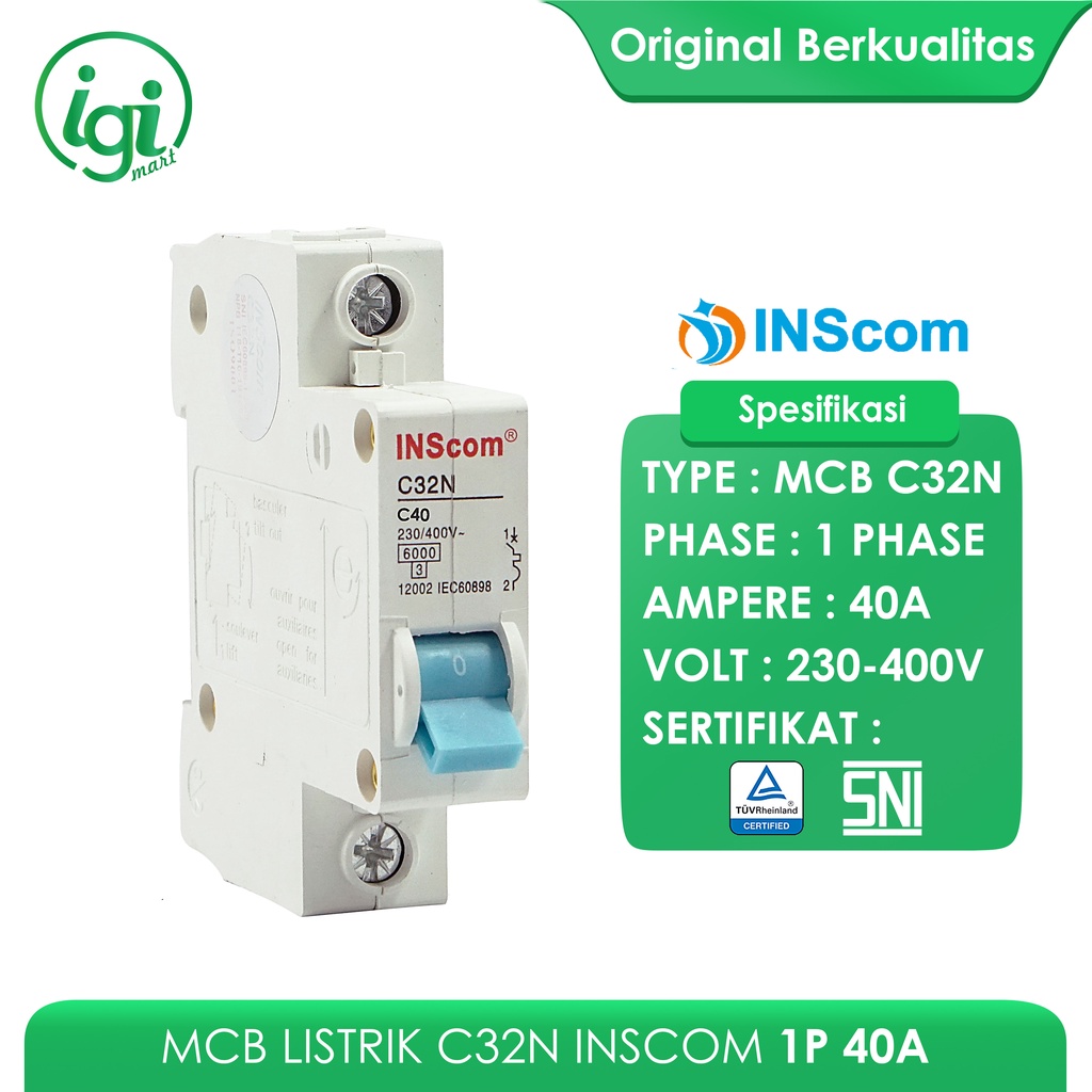 Jual MCB LISTRIK INSCOM C32N 1P 40A / MINI CIRCUIT BREAKER 1 POLE 1 PHASE | Shopee Indonesia