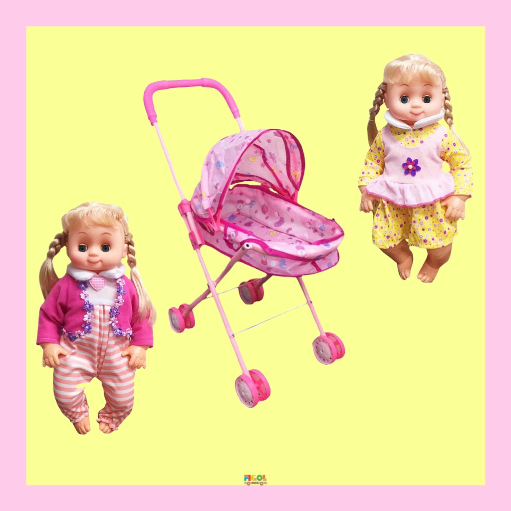 Jual Mainan Anak Perempuan Stroller Besi Bisa Dilipat Boneka Nangis ...