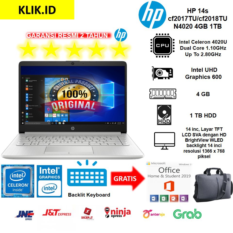 Jual HP 14s CF2017TU CF2018TU - Intel N4020U - 4GB - 1TB - 14 ...