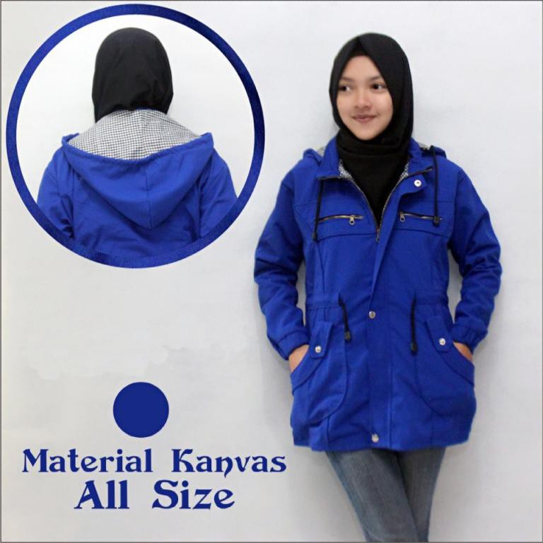 Jual Jaket Parka Wanita Warna Biru Hoodie Kupluk Tudung Baby Canvas ...