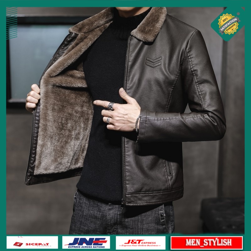 Jual Jaket Pria Bulu Dalam New Thick Leather Jacket Mens Winter Autumn ...
