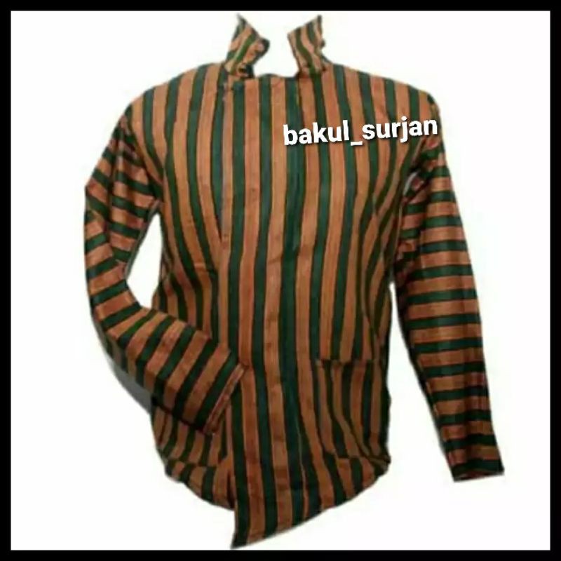 Jual Surjan Lurik Ukuran Dewasa 1 Wiro Ireng / Baju Jawa Surjan Lurik Hujau Coklat / Baju Lurik ...