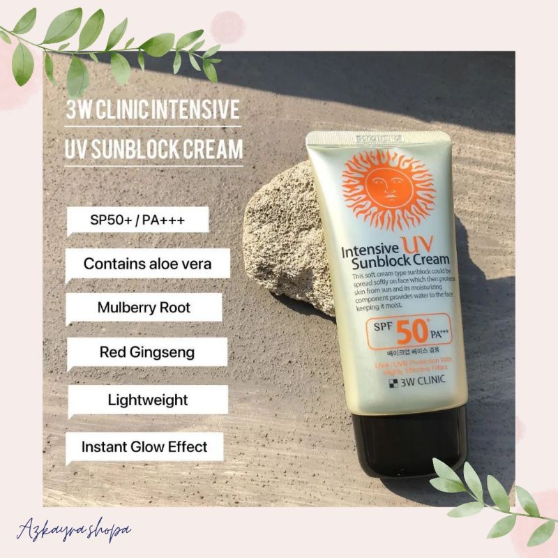 Jual 3W Clinic Intensive UV Sun Block Cream SPF 50+ PA+++ 70ml | Shopee Indonesia