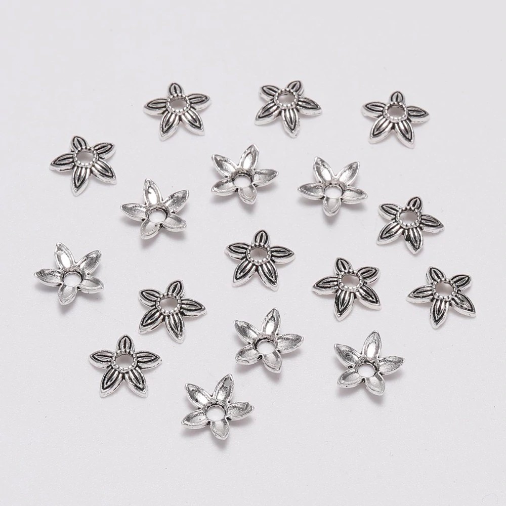Jual IMPORT 100pcs 8mm Antique Silver 5 petal Flower Bead End Caps ...
