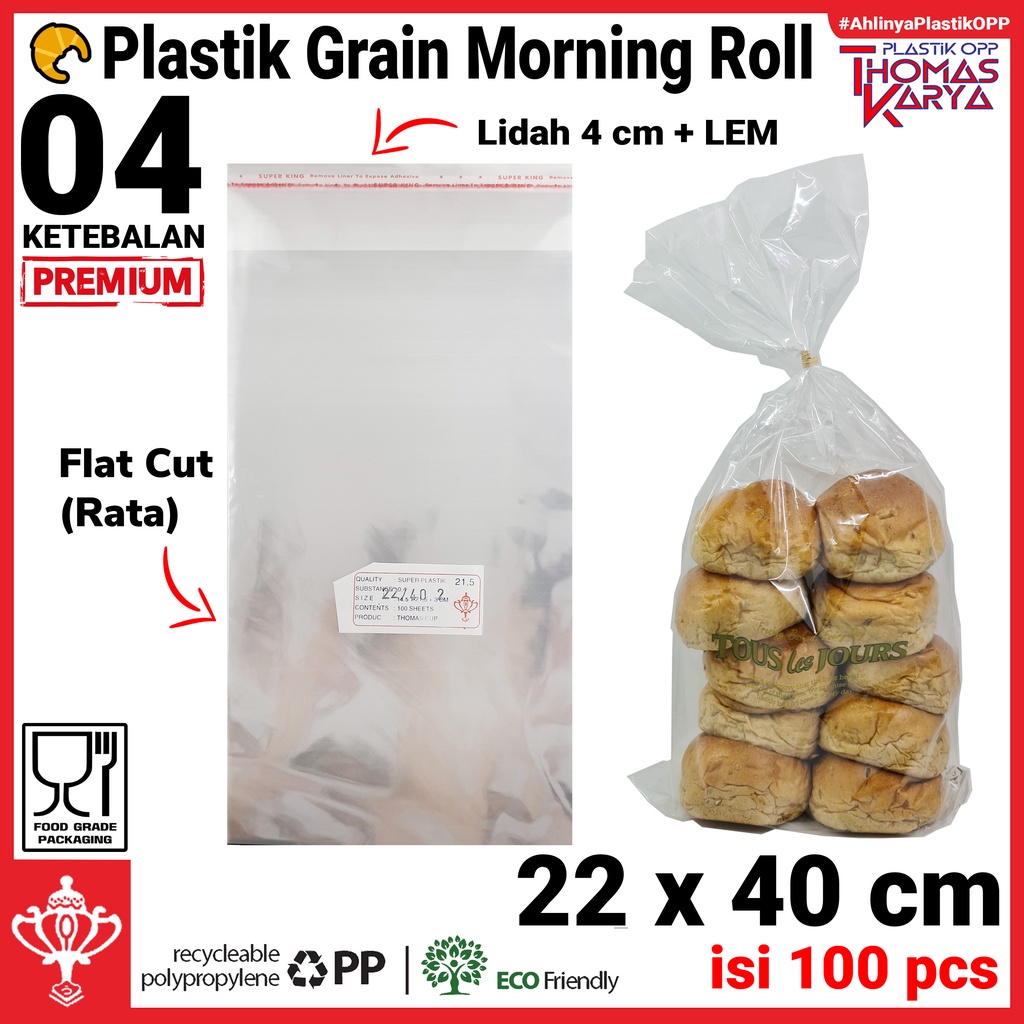 Jual Plastik OPP Roti 22x40 DOUBLE PRESS isi 100 Kantong Bening Kemasan ...