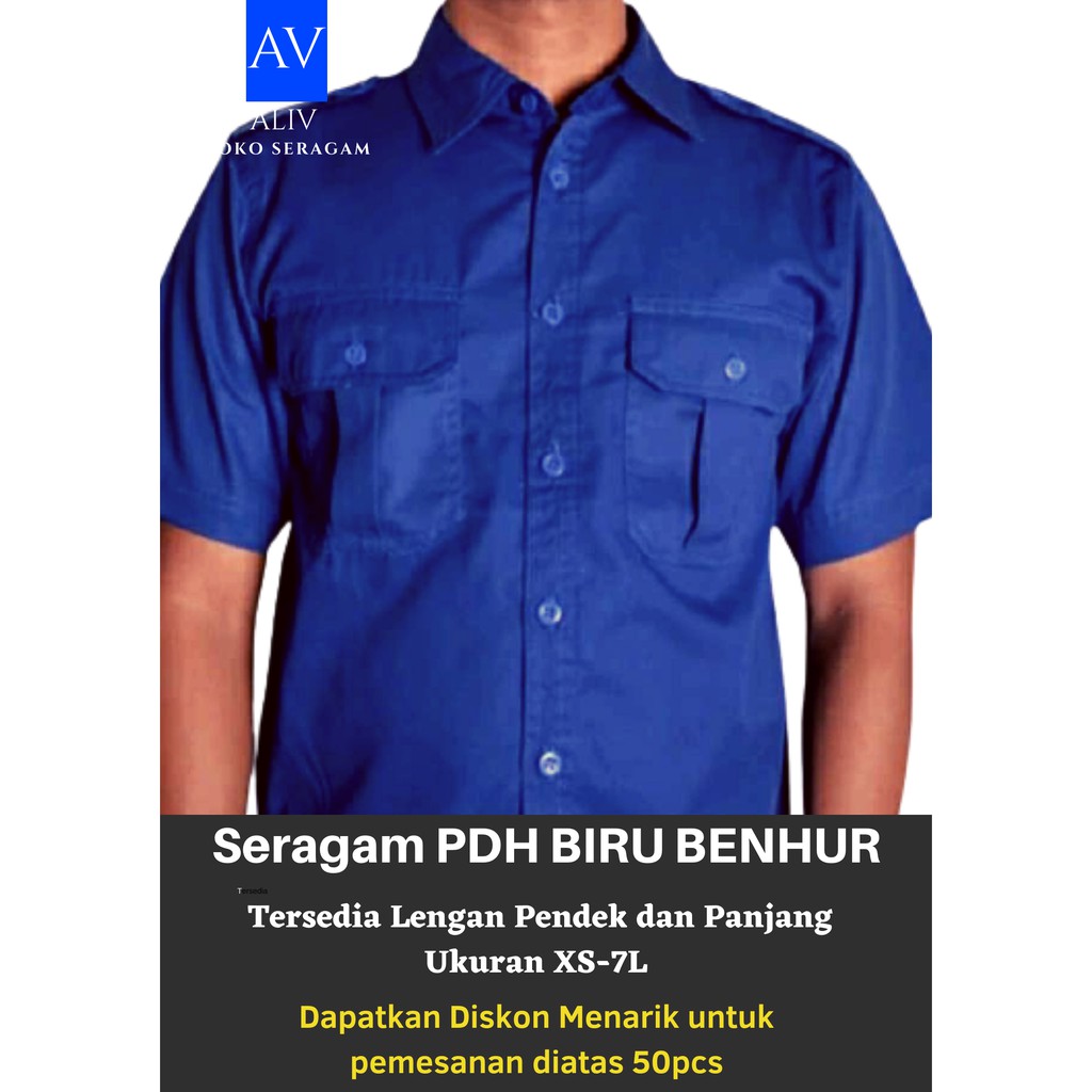 Jual Seragam Kemeja PDH PDL Kantor Biru Benhur Ukuran XS-7L Unisex ...