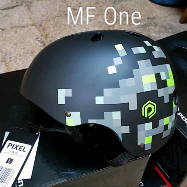 Jual Helm Polygon Pixel Matt Grey Green Model Batok | Shopee Indonesia