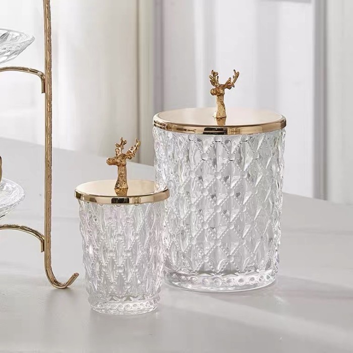 Jual Wadah toples kaca kristal gold permen snack candy jar crystal ...