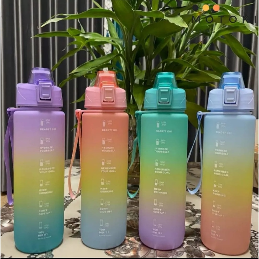Jual Botol Minum Viral 1,1 Liter Botol Minum Motivasi 1100 ml Rainbow ...