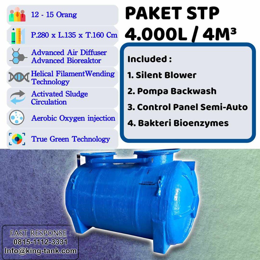 Jual STP BIOTANK - Paket Lengkap Tangki IPAL 4000L / 4M3 BIOFIL ...