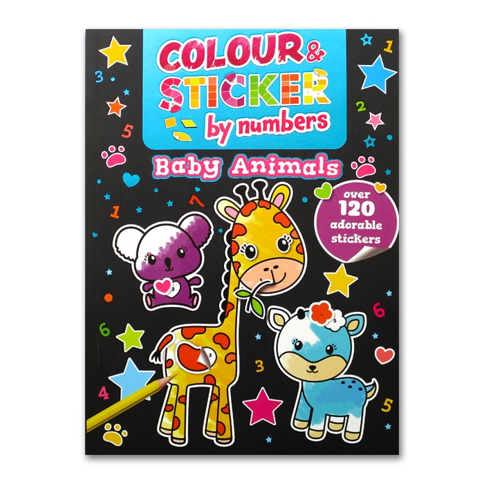 Jual [Book Oli] Baby Animals Colour & Sticker By Number Book Over 120 ...