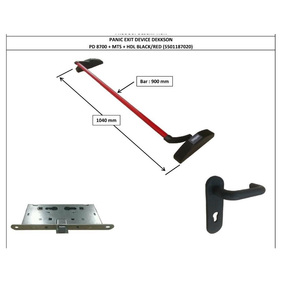Jual PANIC EXIT DEVICE DEKKSON PD8700+MTS+HDL BLACK/RED MORTISE TYPE ...