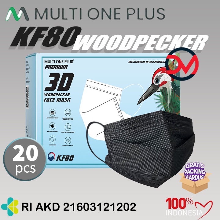 Jual Masker Multi One Plus Woodpecker KF80 3ply isi 20 | Shopee Indonesia