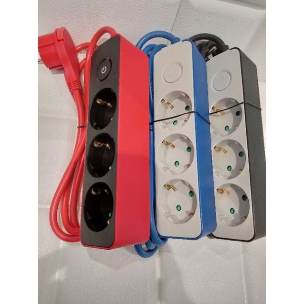 Jual Stop Kontak/Extension Listrik 3 socket Merah,Biru,Hitam - Krisbow ...