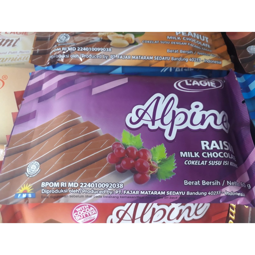 Jual Lagie Alpine Raisin Milk Chocolate Cokelat Susu isi Kismis 60gr ...
