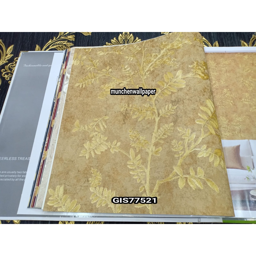 Jual Wallpaper Dinding Ranting Daun Pohon Gold Cream Putih Gading ...