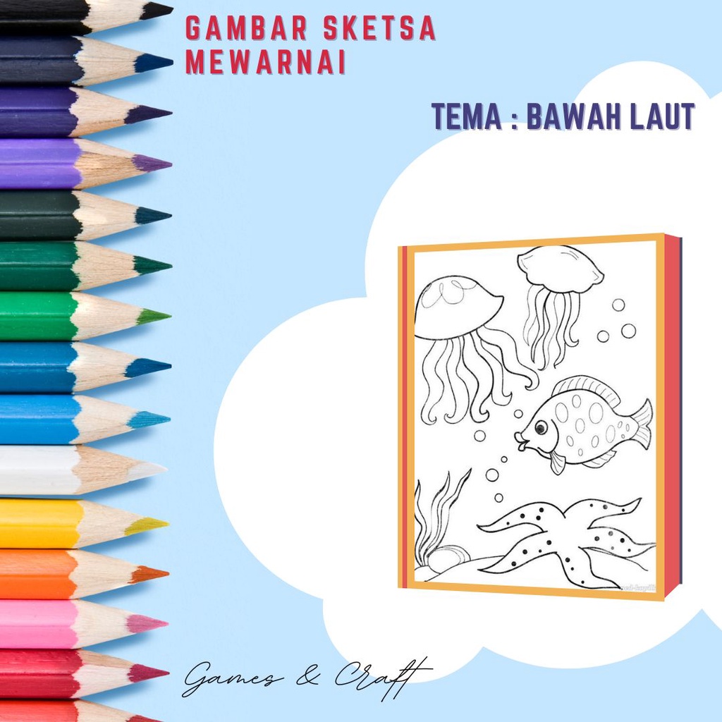 Jual Gambar Sketsa Mewarnai Tema Bawah Laut| Seketsa Lukis | Drawing ...