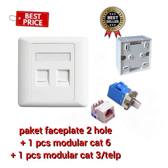 Jual Faceplate/wallplate UTP/RJ45/LAN 2 port+modular cat 6 & cat 3 ...