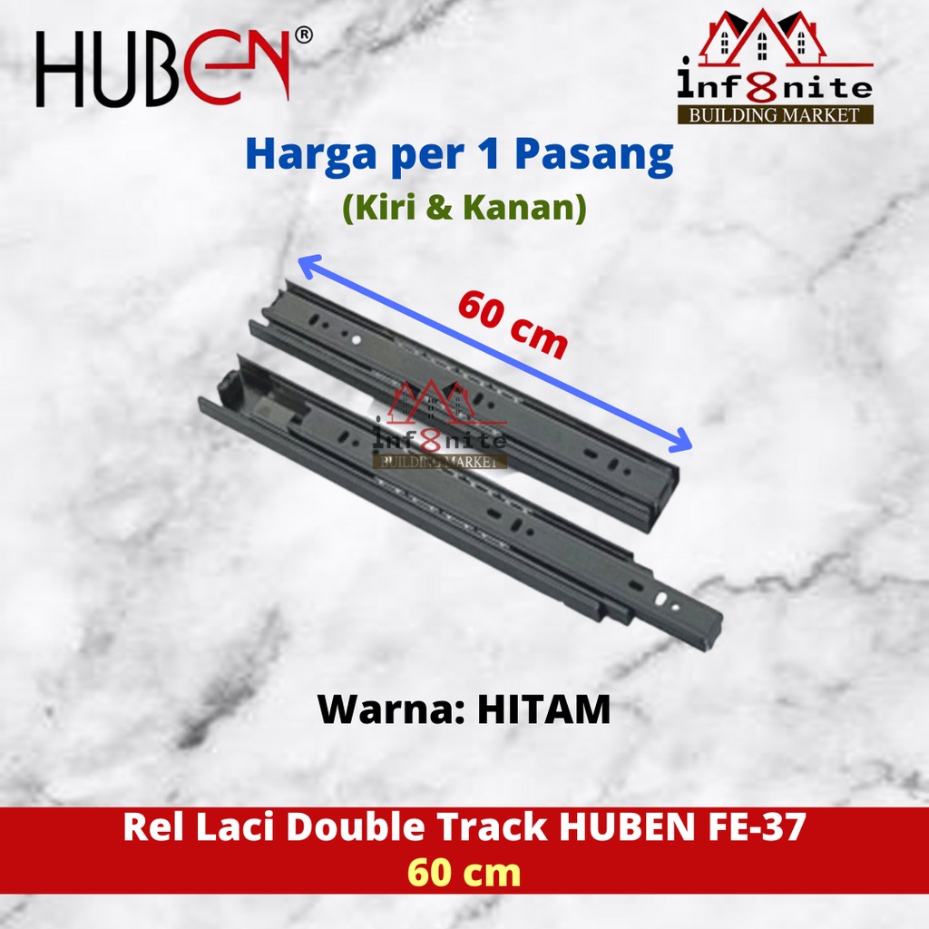Jual Rel Laci HUBEN FE-37 Double Track Ball Bearing Rel Lemari 60 cm ...