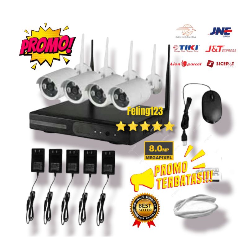 Jual PAKET NVR KIT 8MP 4CH CAMERA CCTV WIRELESS FULL HD OUTDOOR HARDISK ...