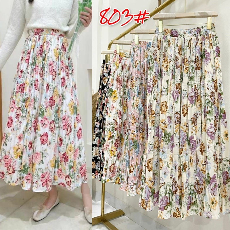 Jual Korean Chiffon Flower Pleated Long Skirt Premium ( Rok Sifon Korea ...