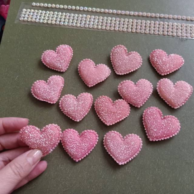 Jual Bahan pita anak kerajinan tangan craft aksen love pink glitter ...