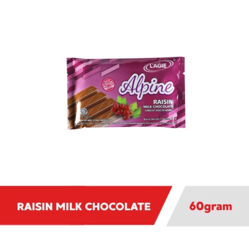 Jual Lagie Alpine Raisin Milk Chocolate Cokelat Susu isi Kismis 60gr ...