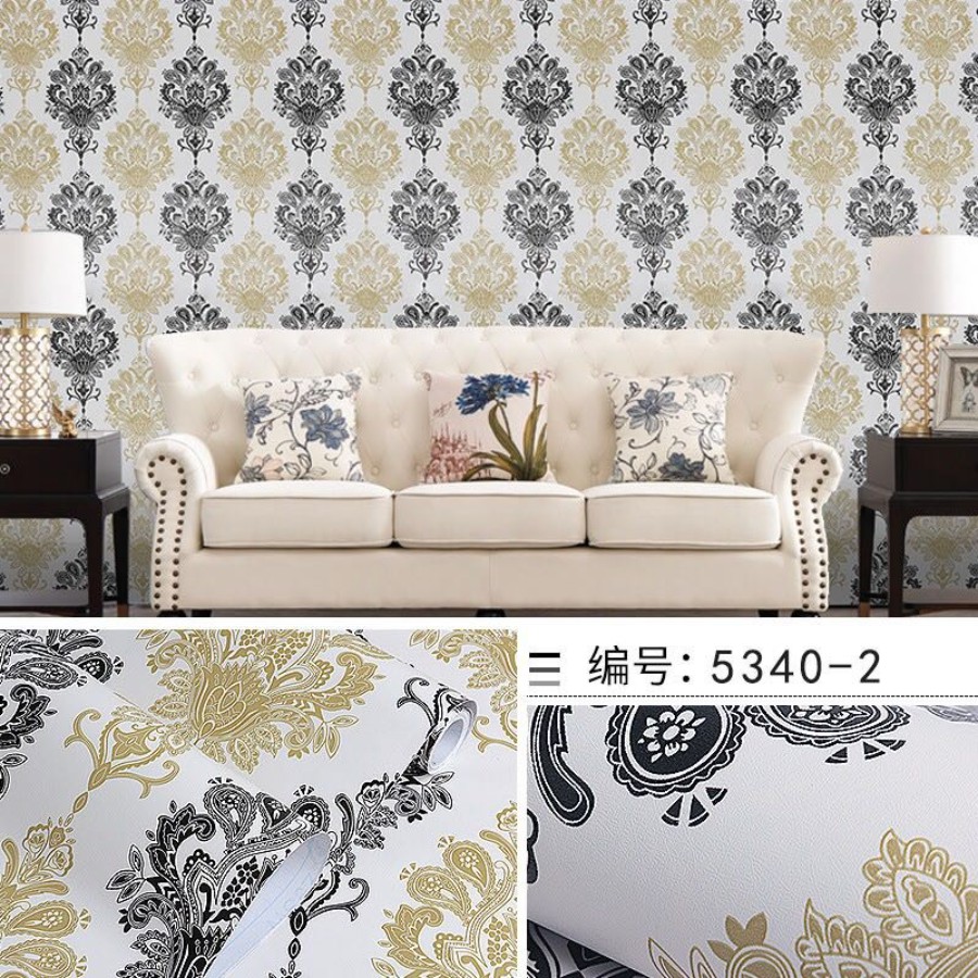 Jual Wallpaper Dinding Ukuran 45 Cm X 10 M Motif Batik Hitam Gold