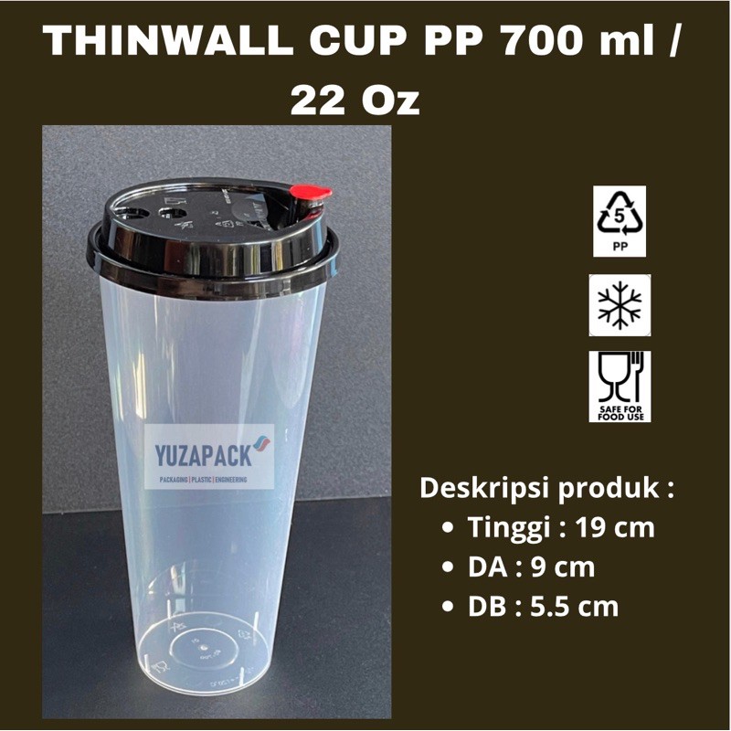 Jual Thinwall Cup PP/ Gelas Boba 700 ml (22 Oz) | Shopee Indonesia
