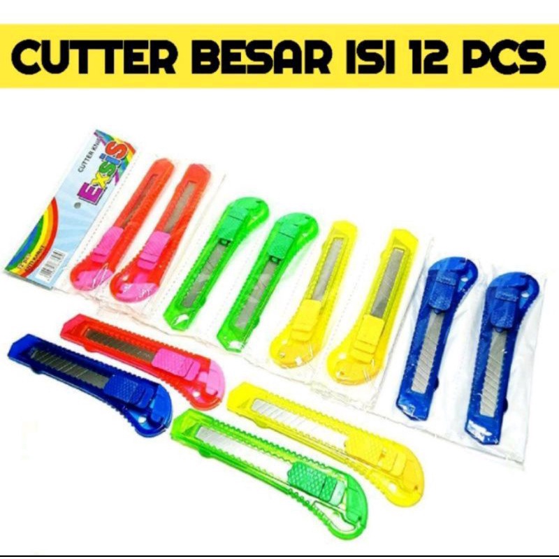 Jual Cutter Besar Transparan Renceng warna-warni Murah ( 1lbr/12pcs ...