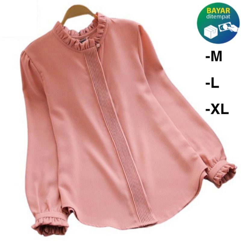 Jual Atasan Kemeja Wanita Lengan Panjang Kekinian Korean Style Blouse ...