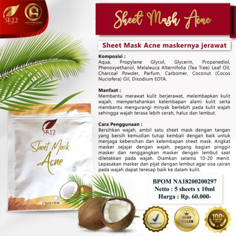 Jual SHEET MASK ACNE SR12 ORIGINAL / SHEET MASK ACNE BPOM / SHEET MASK ...