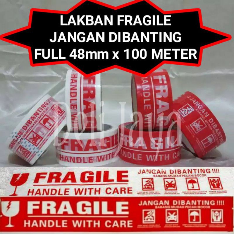 Jual Lakban Fragile Putih Merah Handle with care Jangan Dibanting 100 ...