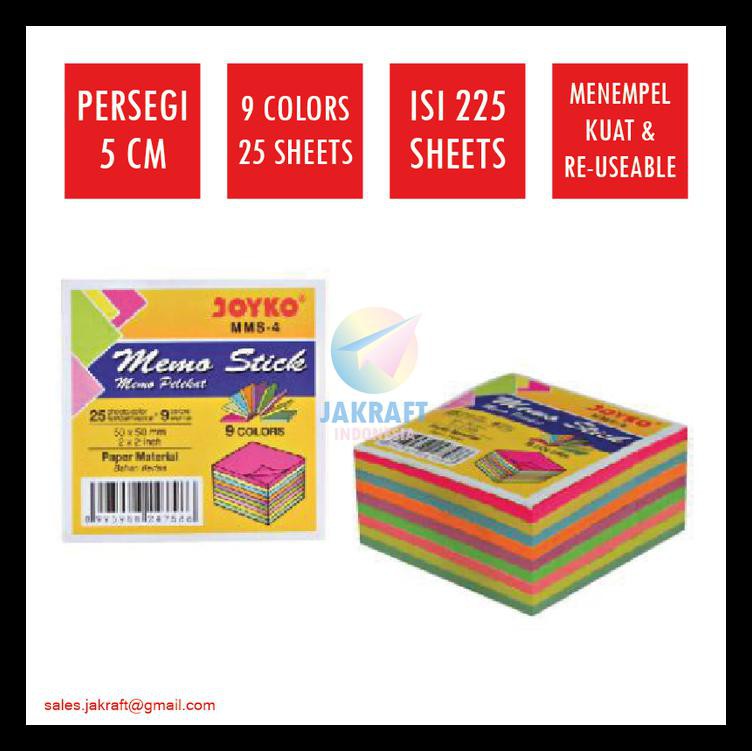 Jual Joyko Mms-4 Post It 5 X 5 Cm Isi 225 Kertas Memo Pelekat Tempel ...