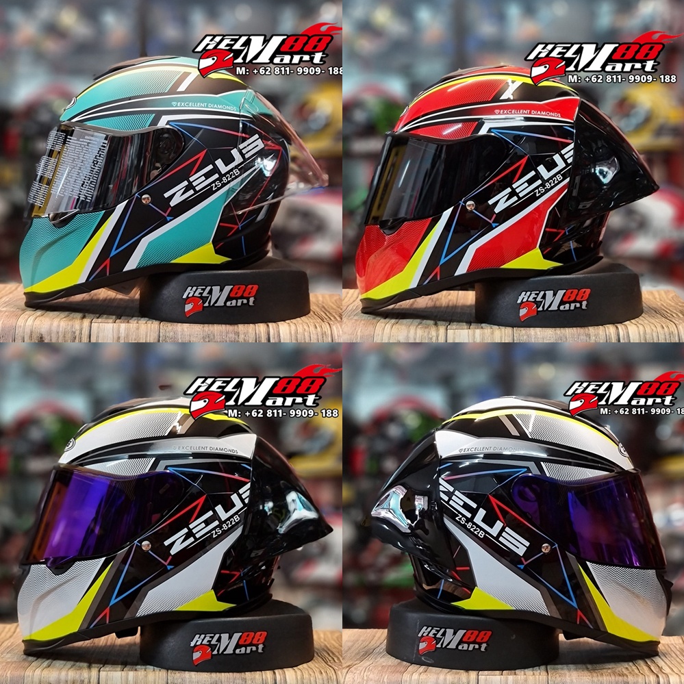 Jual ZEUS 822B Motif Paket Ganteng Helm Zeus Flat Visor ZS822 Paket ...