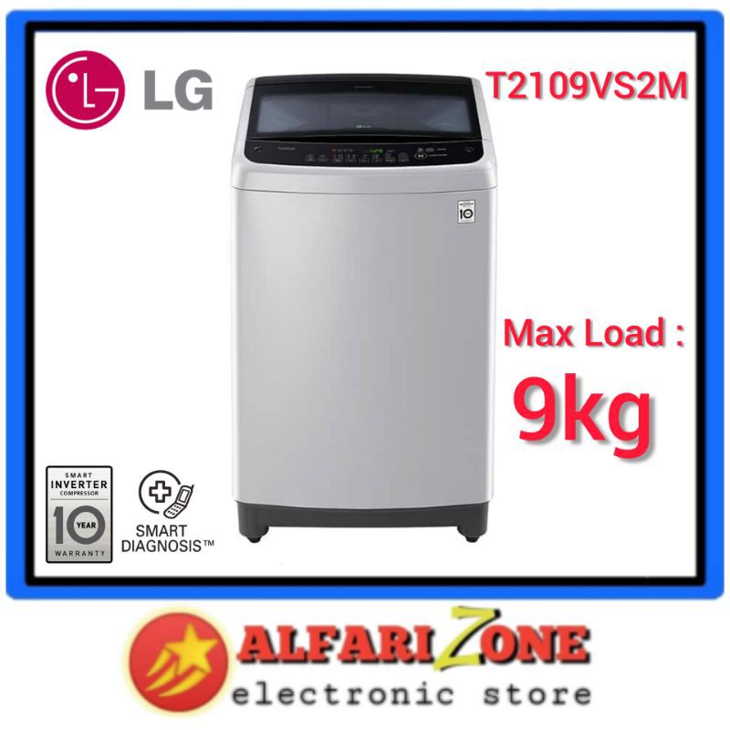Jual Mesin Cuci LG 1 tabung Top loading 9kg T2109VS2M Smart Inverter ...
