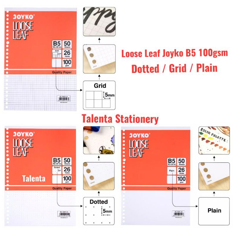 Jual Kertas File / Isi Binder Loose Leaf Joyko B5 Grid / Dotted / Polos 50 Lembar | Shopee Indonesia
