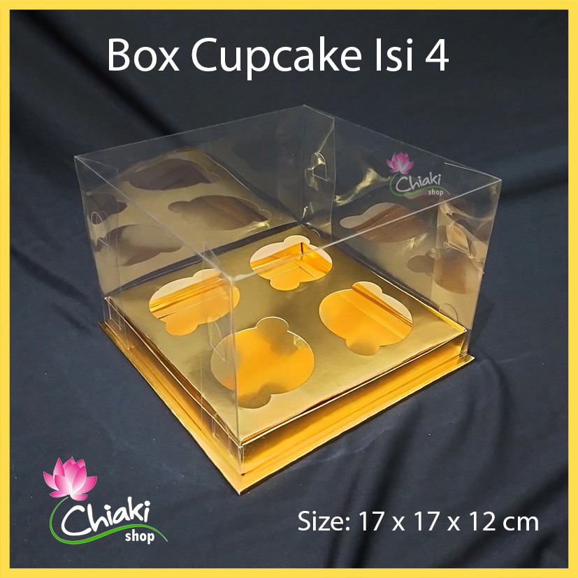 Jual Box Cupcake isi 4 GOLD 17x17x12 cm Kotak Mika Donat Dus Kue Kardus ...