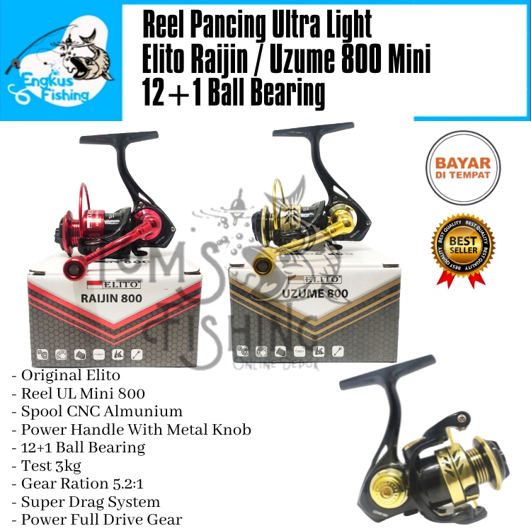 Jual Reel Pancing UL Mini Elito Raijin / Uzume 800 (12+1 Bearing) 3kg ...