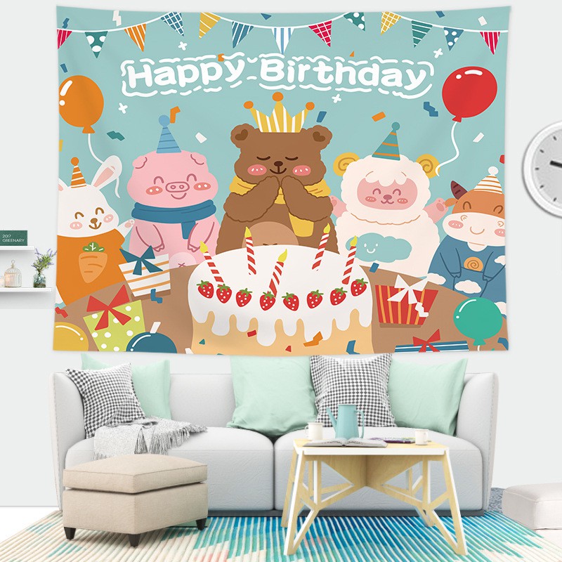 Jual GEM- KN48 POSTER KAIN HAPPY BIRTHDAY BEAR ANIMAL | POSTER KAIN ...